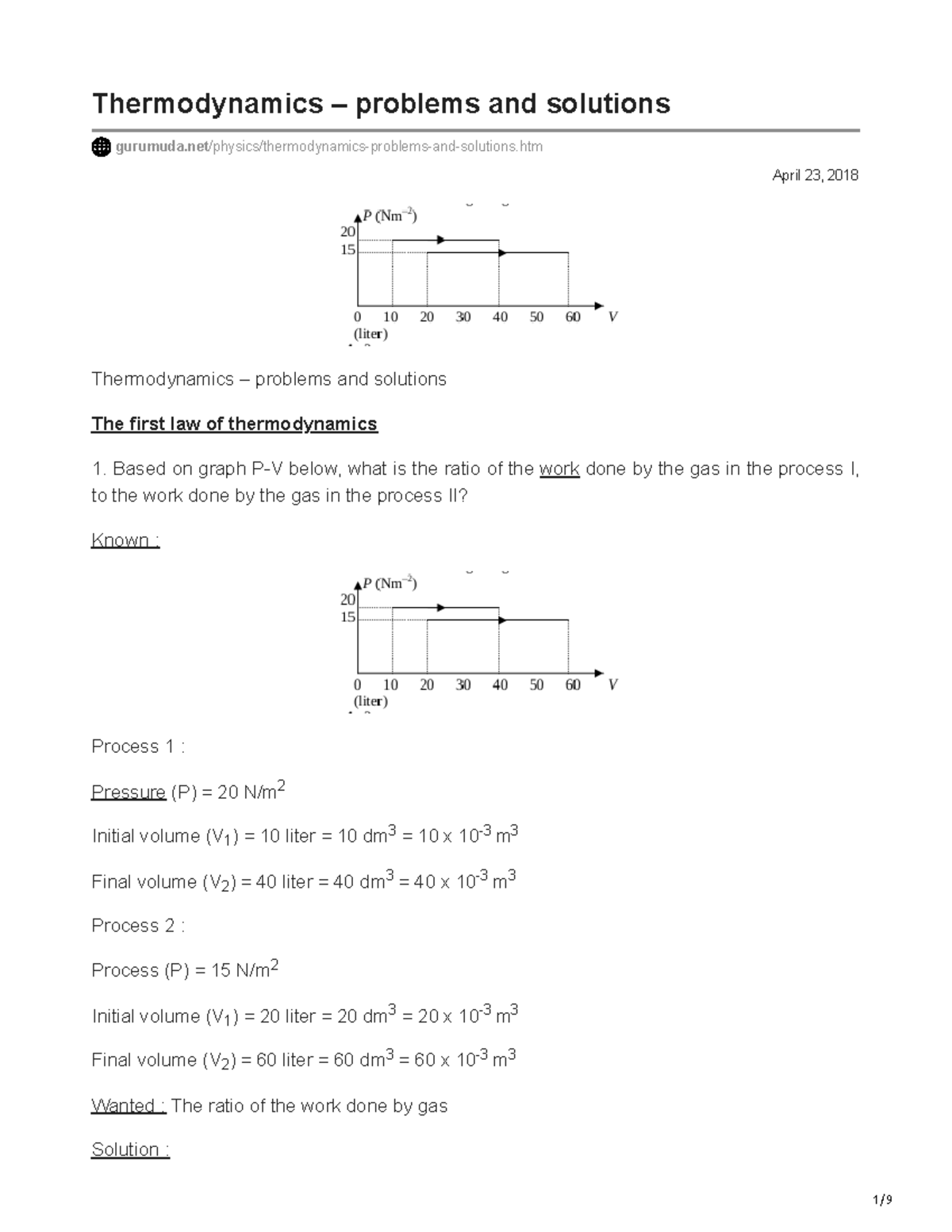 Thermodynamics problems and solutions - April 23, 2018 Thermodynamics – problems and solutions ...