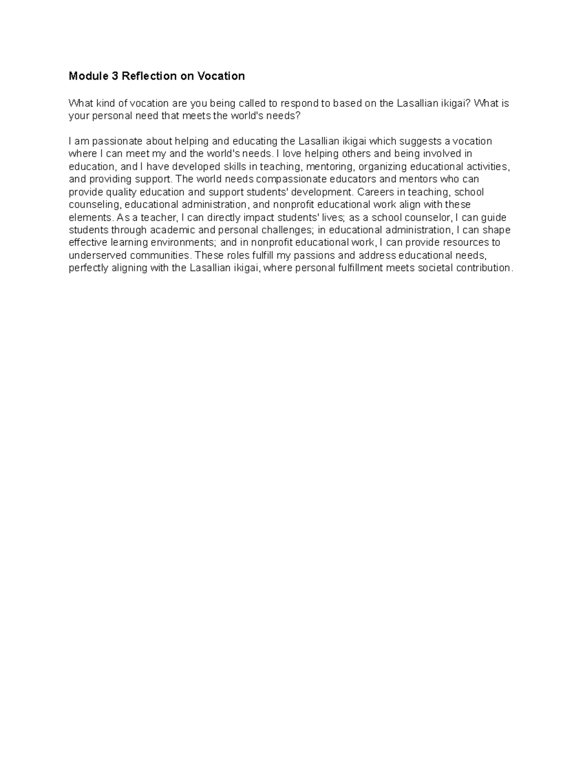 Module 3 Reflection on Vocation - Module 3 Reflection on Vocation What ...