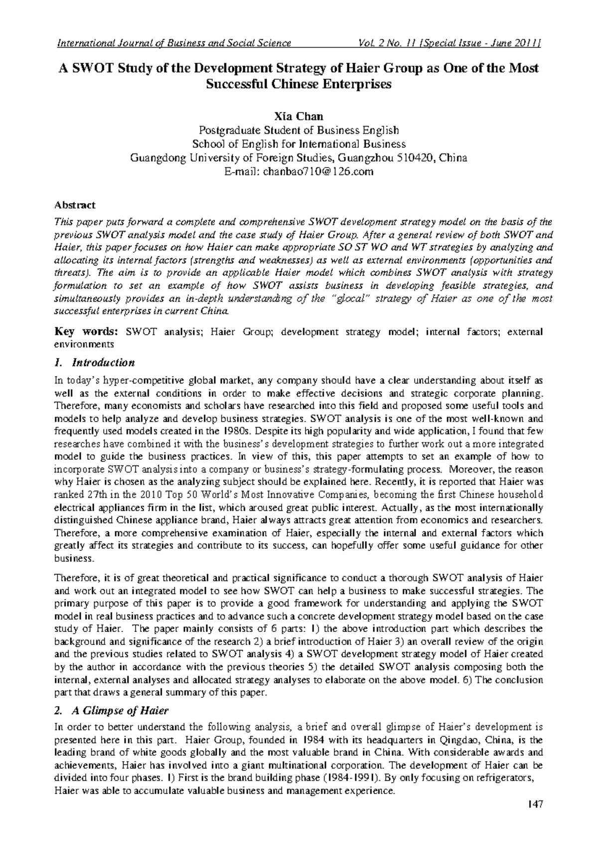 Haier Case Study - International Journal of Business and Social Science ...