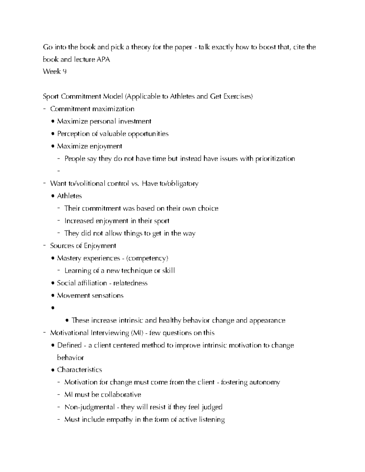 Week 9 - Week 9 Notes - Go into the book and pick a theory for the ...