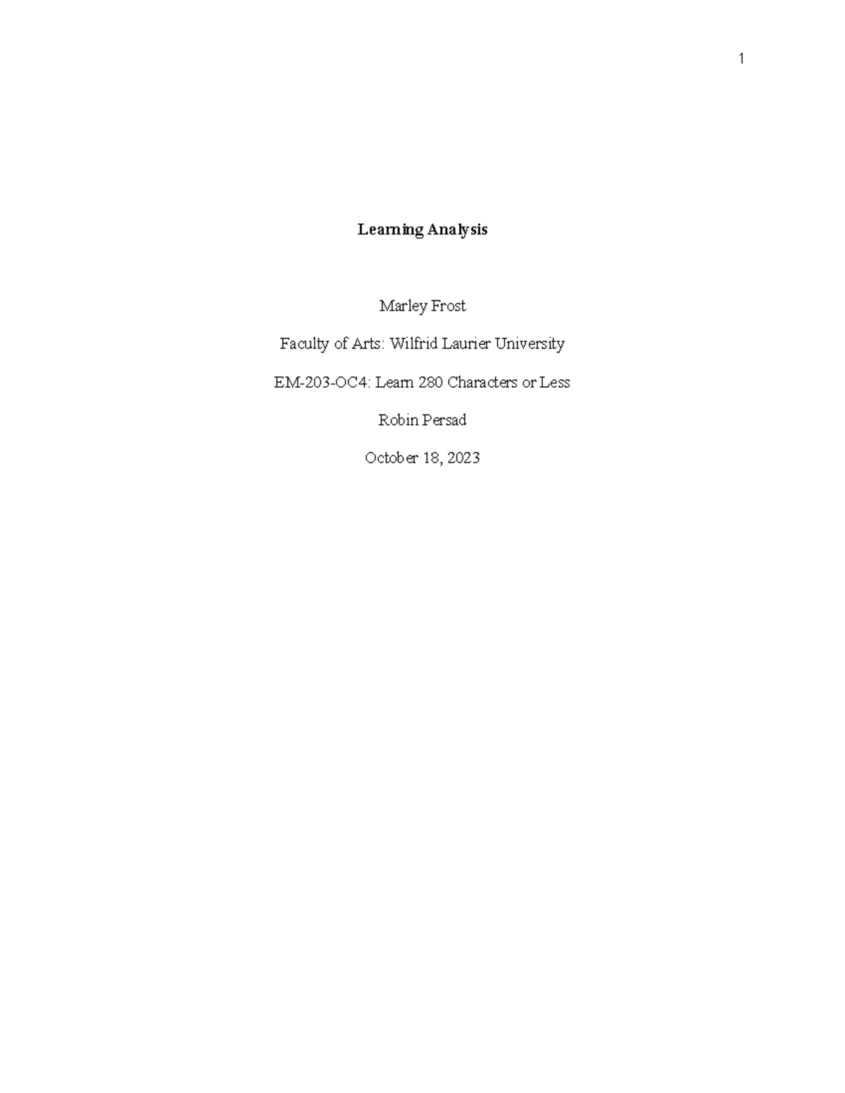 EM203 - learning analysis - Learning Analysis Marley Frost Faculty of ...