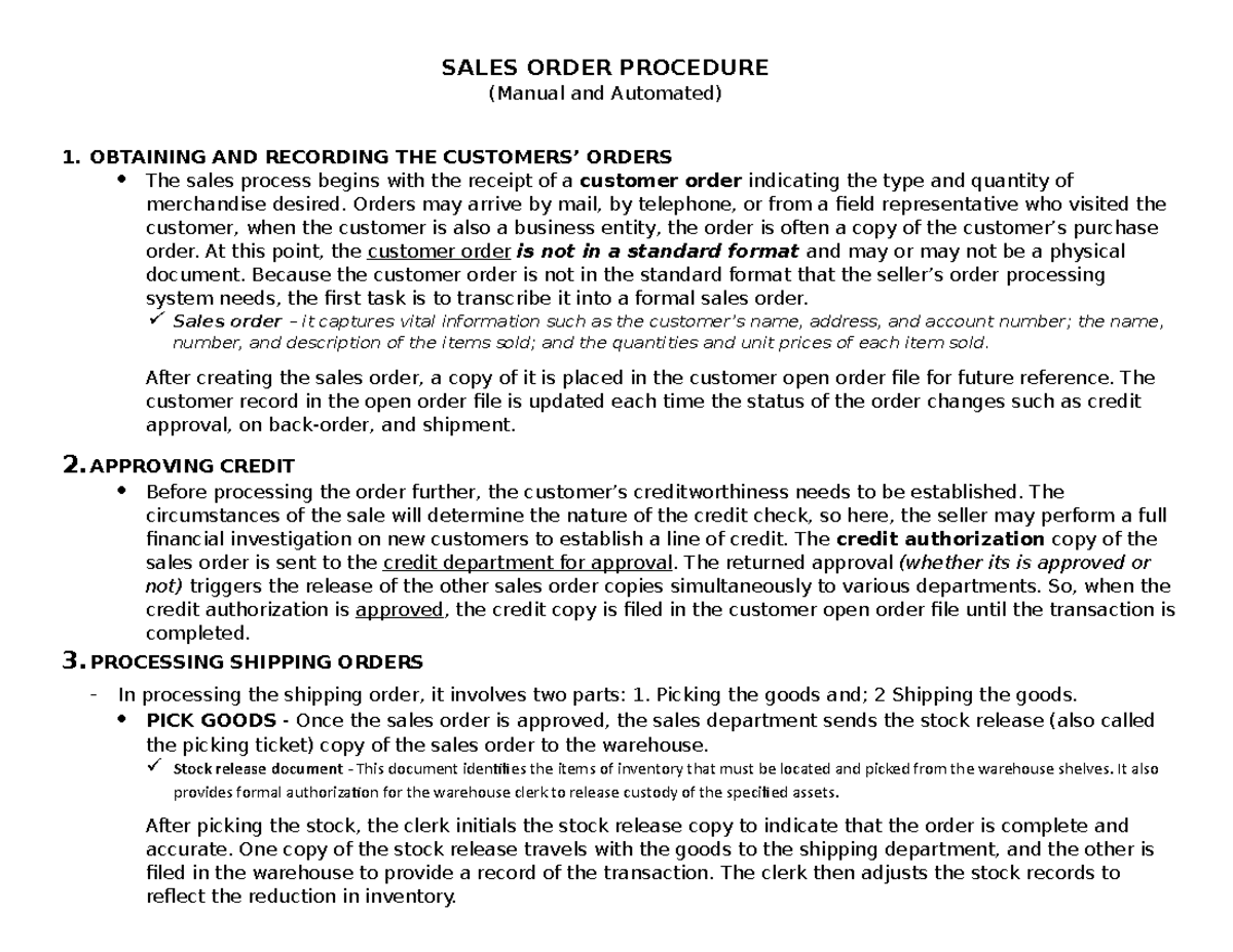 Assignment-in-cis revenue-cycle - SALES ORDER PROCEDURE (Manual and ...