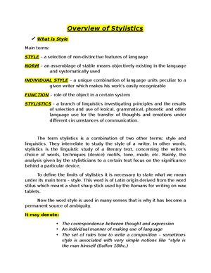 Notes IN Stylistics Overview of Stylistics - NOTES IN STYLISTICS ...