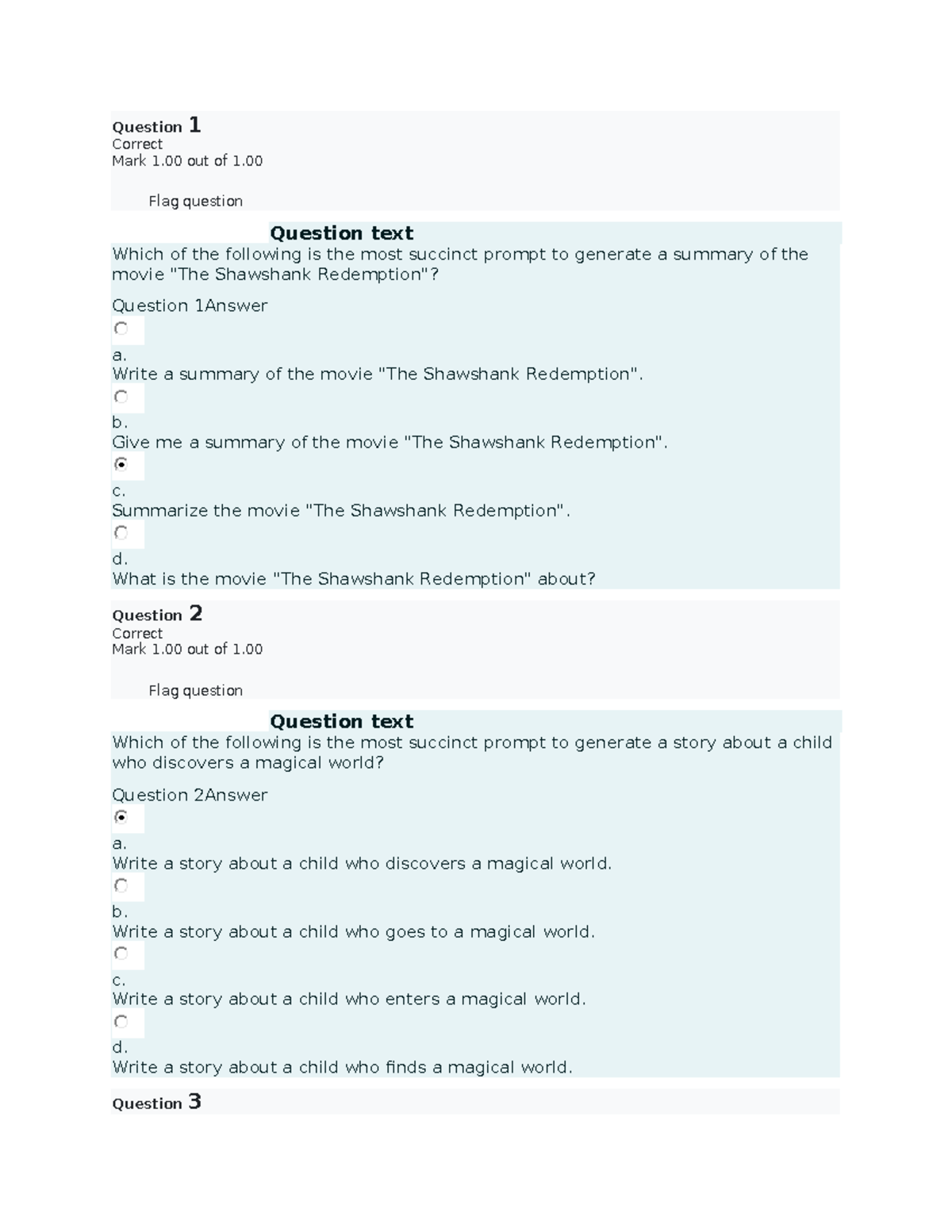 AI doc answers - Question 1 Correct Mark 1 out of 1. Flag question ...