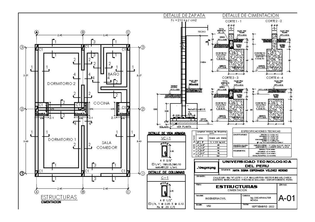 Planos - Estructuras-Modelo.pdf 1 - DETALLE DE ZAPATA f'c = 210 kg / cm TECHO ####### . C 1 1 2 ...