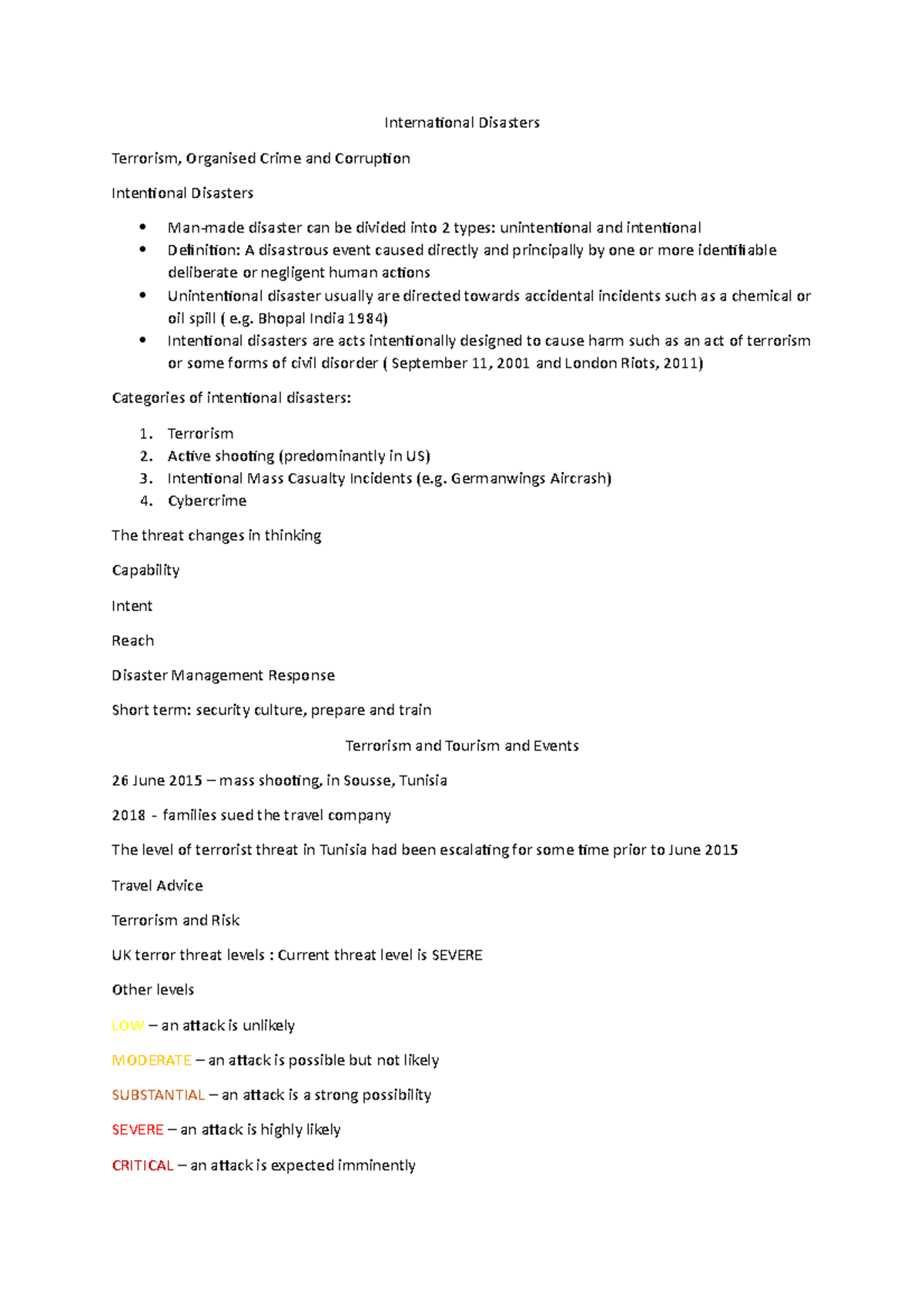 International Disasters - International Disasters Terrorism, Organised ...