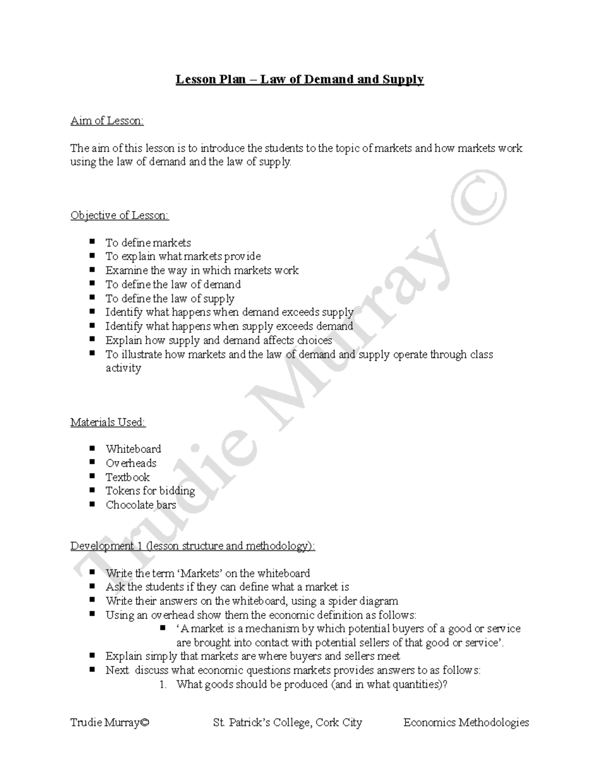 Lesson Plans Demand, Supply & Markets (TM) - Lesson Plan – Law of ...