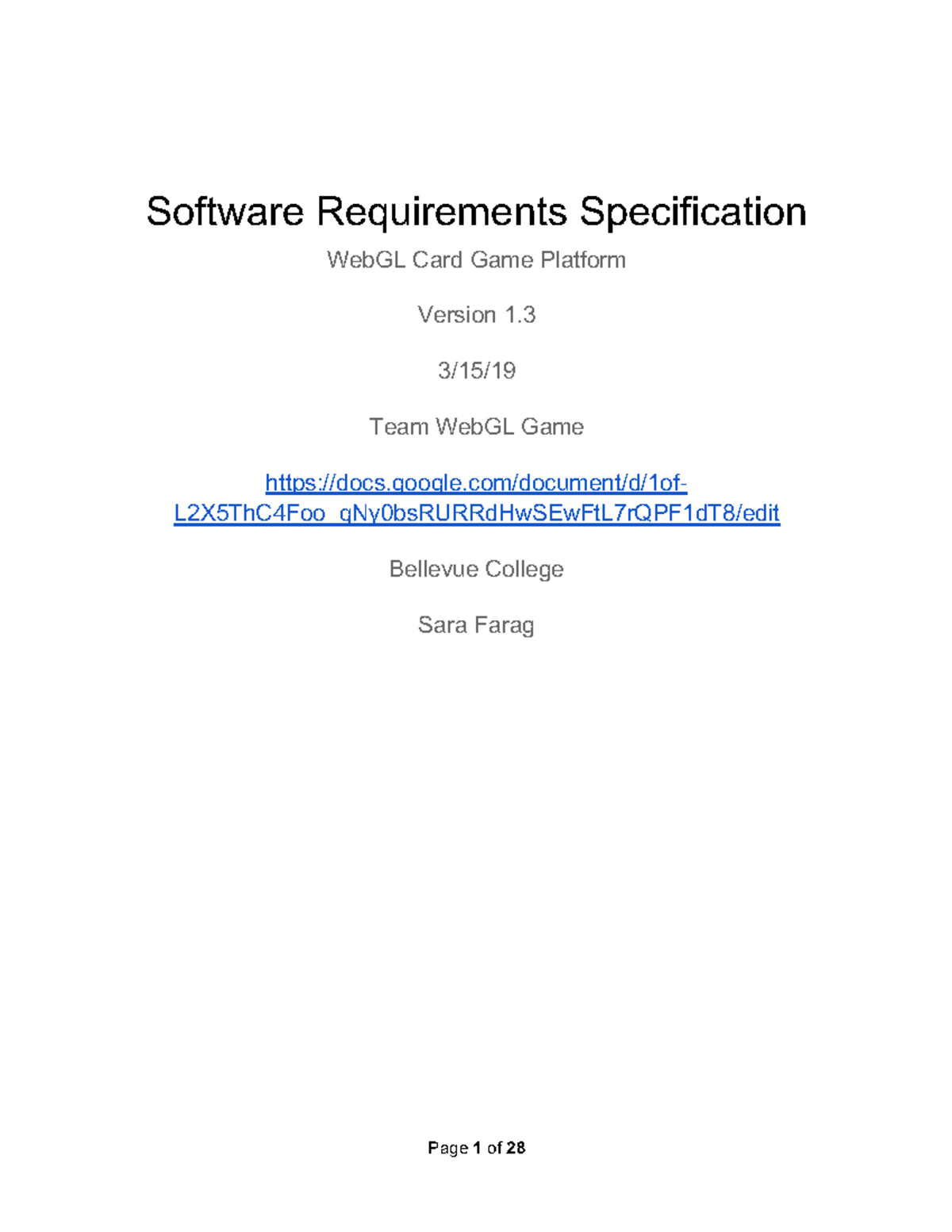 SRS Web GLGame - Srs - Software Requirements Specification WebGL Card Game Platform Version 1. 3 ...