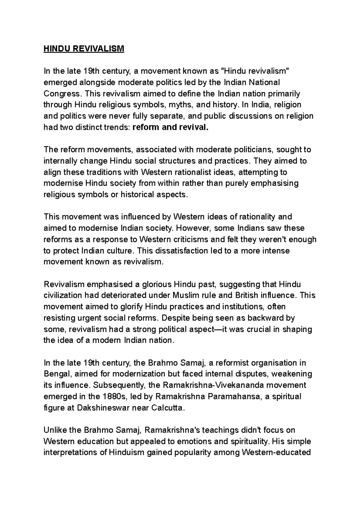 Hindu Revivalism - HINDU REVIVALISM In the late 19th century, a ...