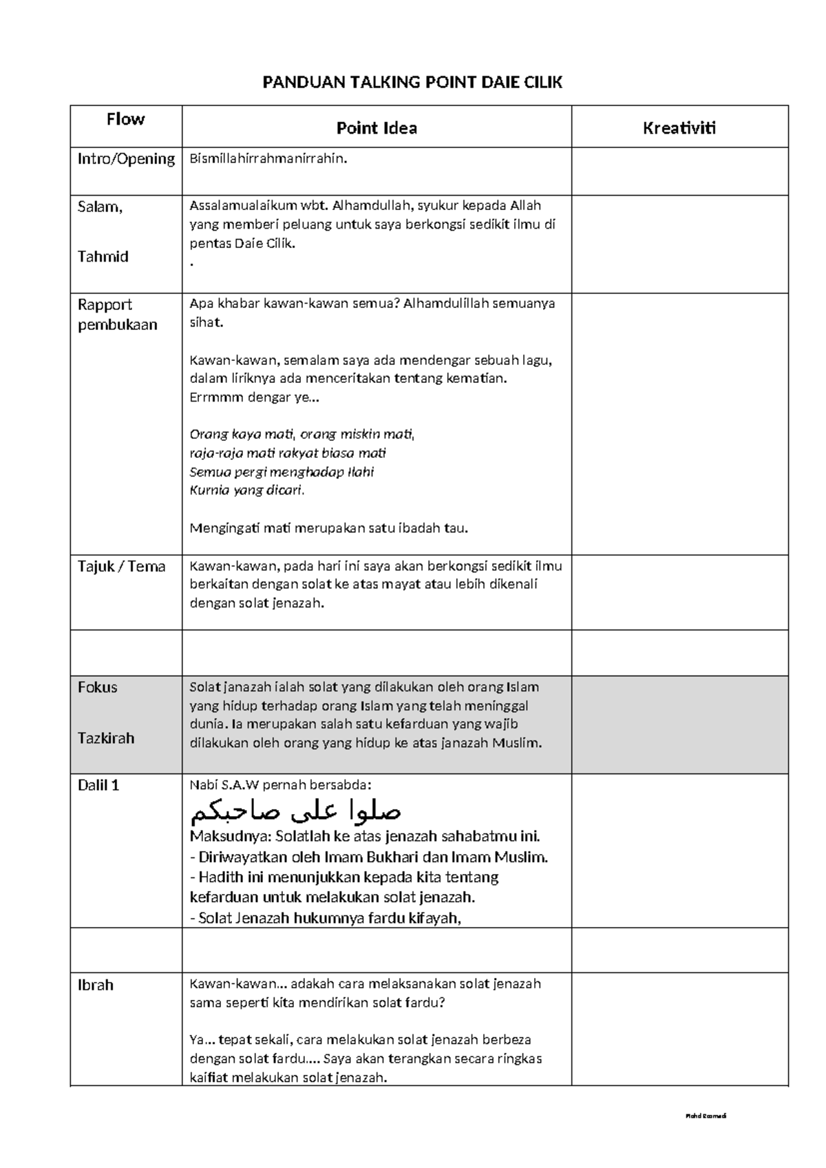 Teks daie cilik - PANDUAN TALKING POINT DAIE CILIK Flow Point Idea ...