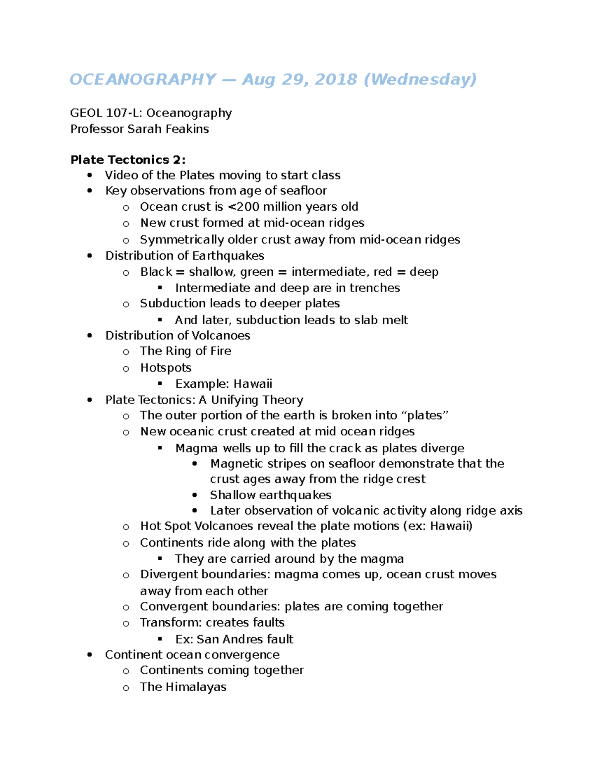 GEOL 107 8.29.18 - OCEANOGRAPHY — Aug 29, 2018 (Wednesday) GEOL 107-L ...