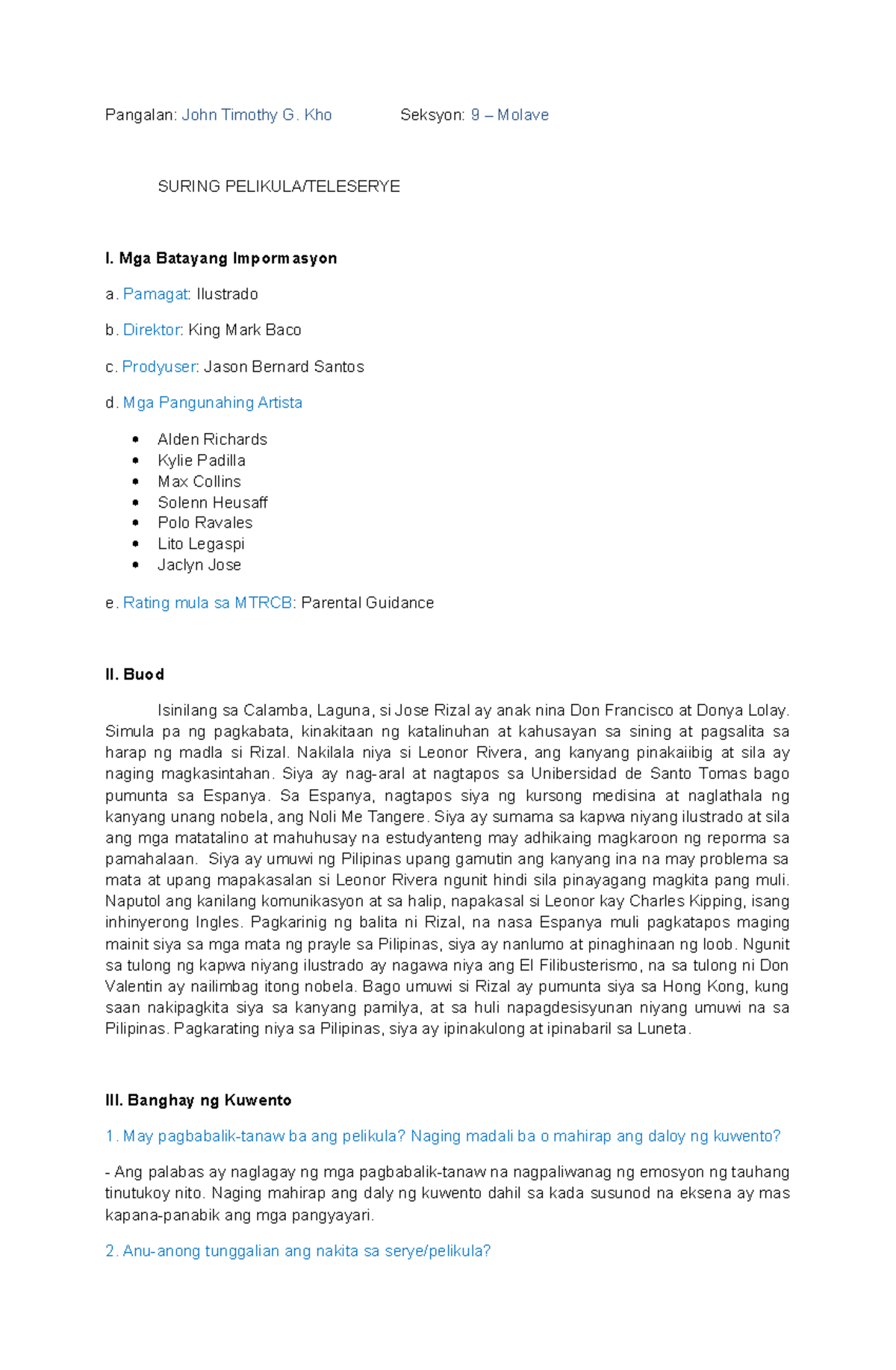 Pagsusuri-ng-teleserye-ilustrado compress - Pangalan: John Timothy G. Kho Seksyon: 9 – Molave ...