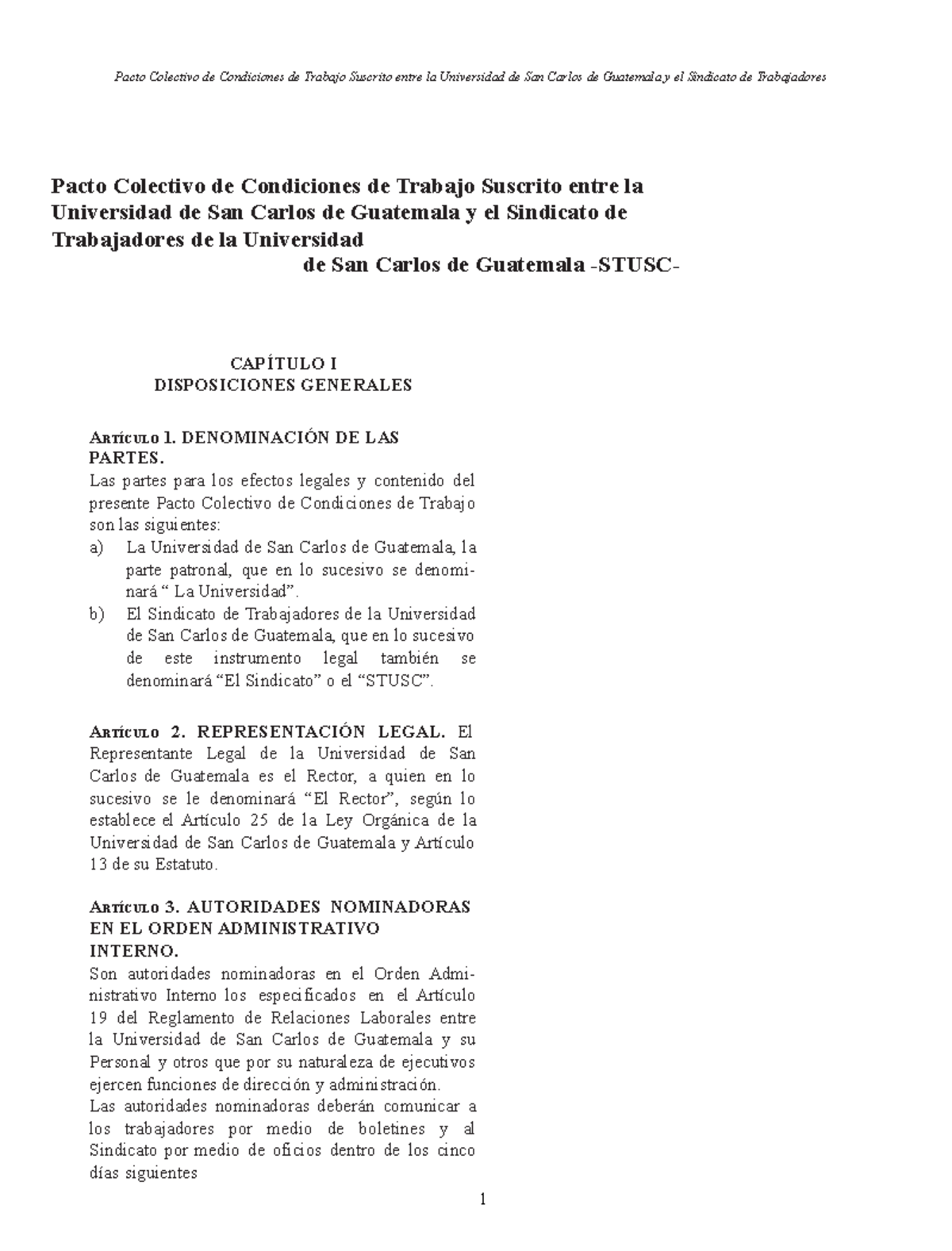 Pacto Colectivo de Condiciones de Trabajo - Stusc - 1 Pacto Colectivo ...
