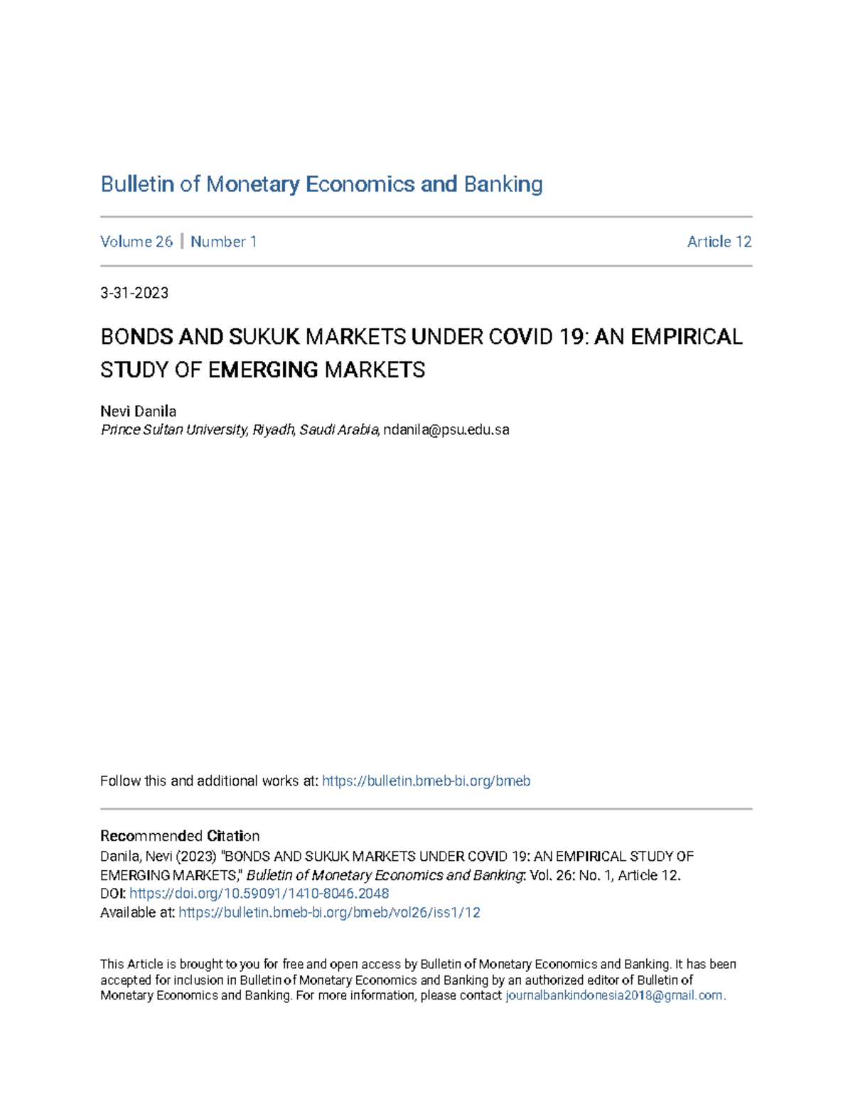 Bonds AND Sukuk Markets Under Covid 19 AN Empirical Study OF EME ...