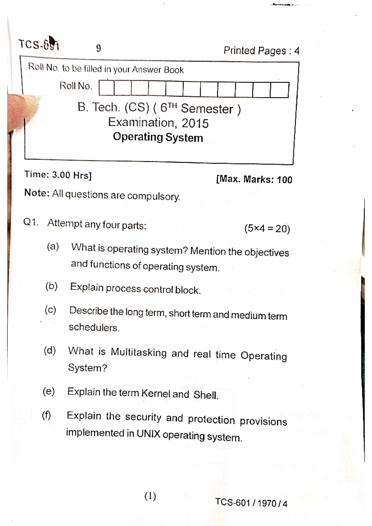Os previous year paper - Btech - Studocu