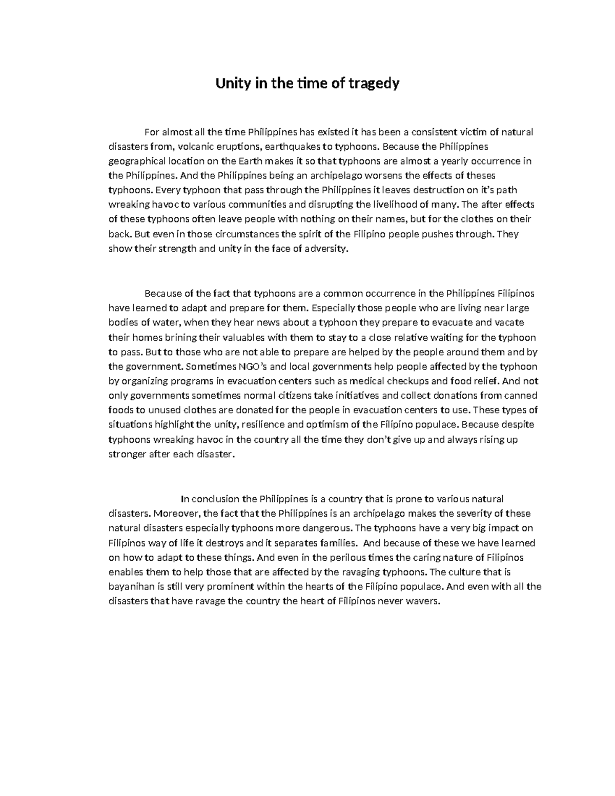 Essay typhoon - Unity in the time of tragedy For almost all the time ...