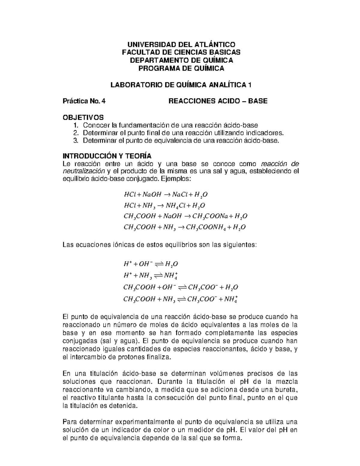 4. Reacciones Ácido-Base - UNIVERSIDAD DEL ATLÁNTICO FACULTAD DE ...