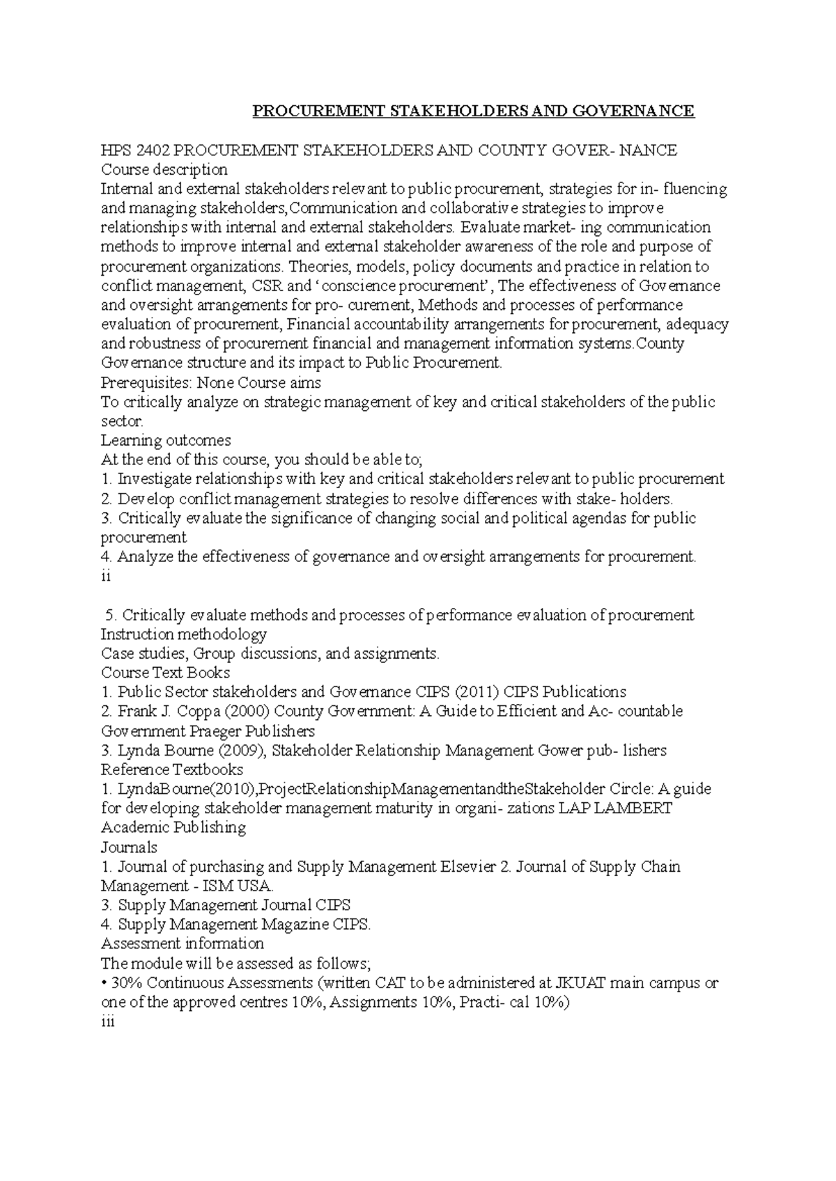 Procurement Stakeholders AND Governance - PROCUREMENT STAKEHOLDERS AND ...