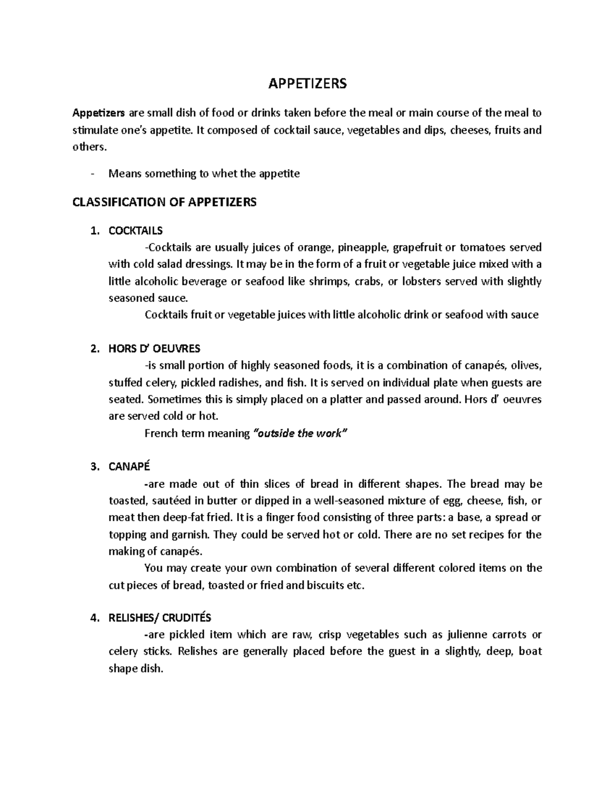 Classification-of-Appetizer - APPETIZERS Appeizers are small dish of ...