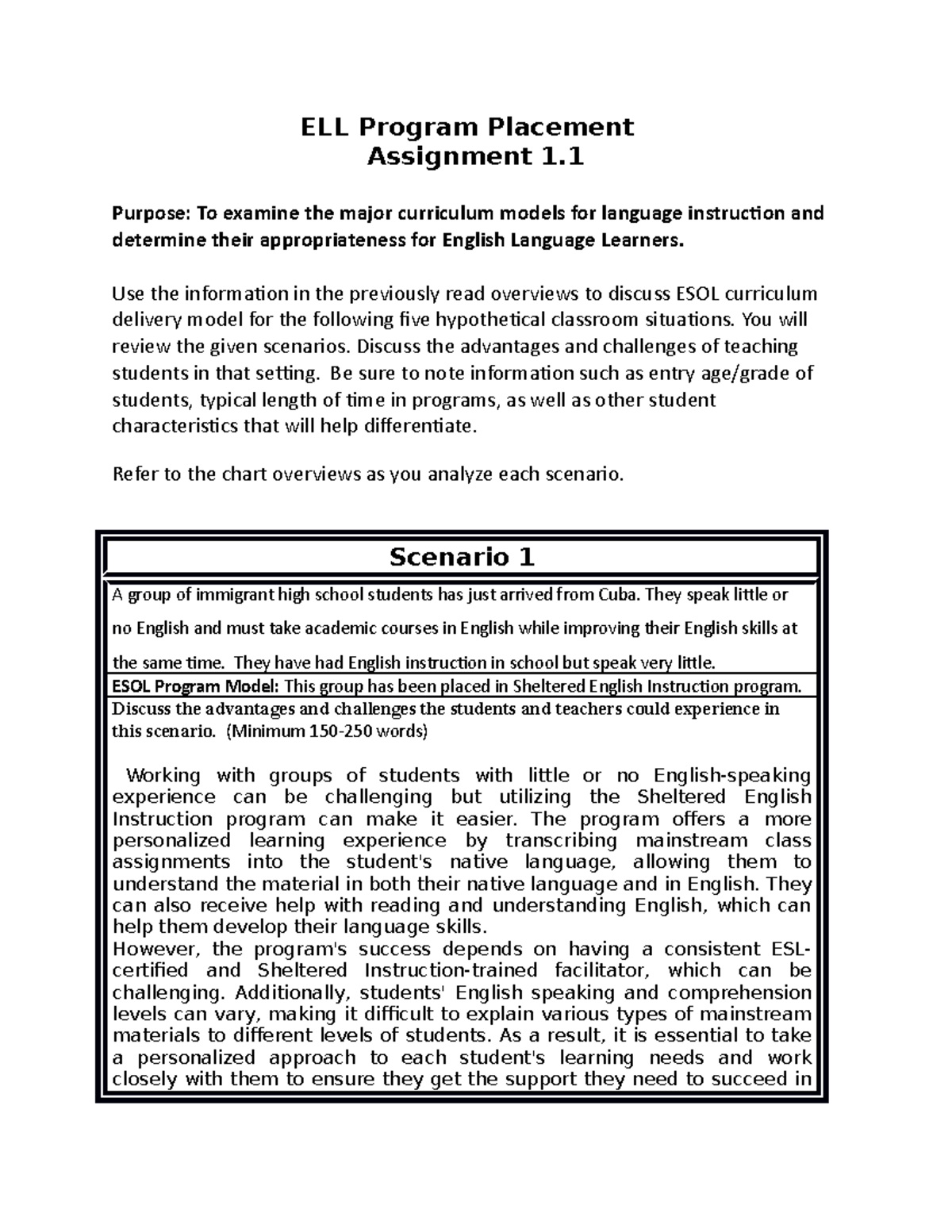 Assignment 1.1 ELL Program Placement - ELL Program Placement Assignment ...