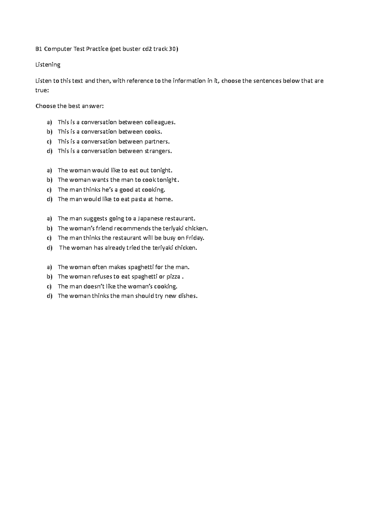 B1 Example OF Listening - B1 Computer Test Practice (pet buster cd2 ...