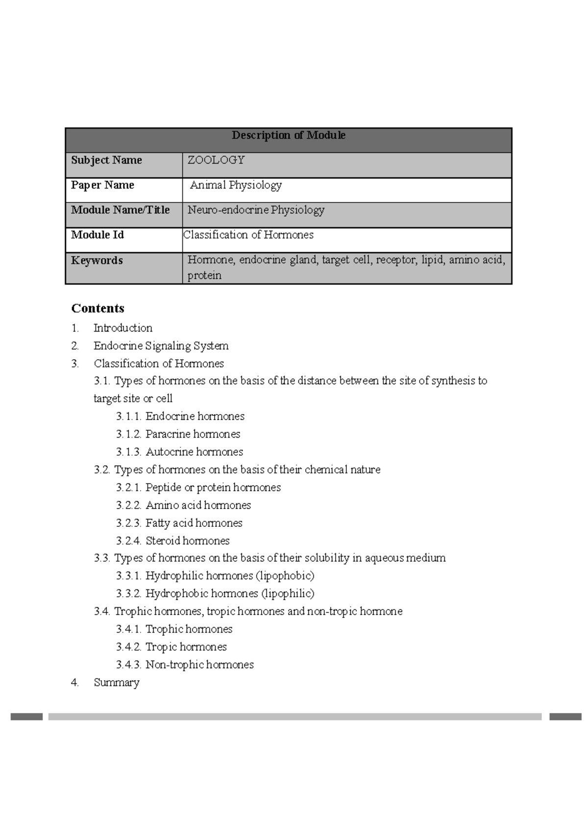 Endo 1 - its a lecture note - Animal Physiology ZOOLOGY Classification ...