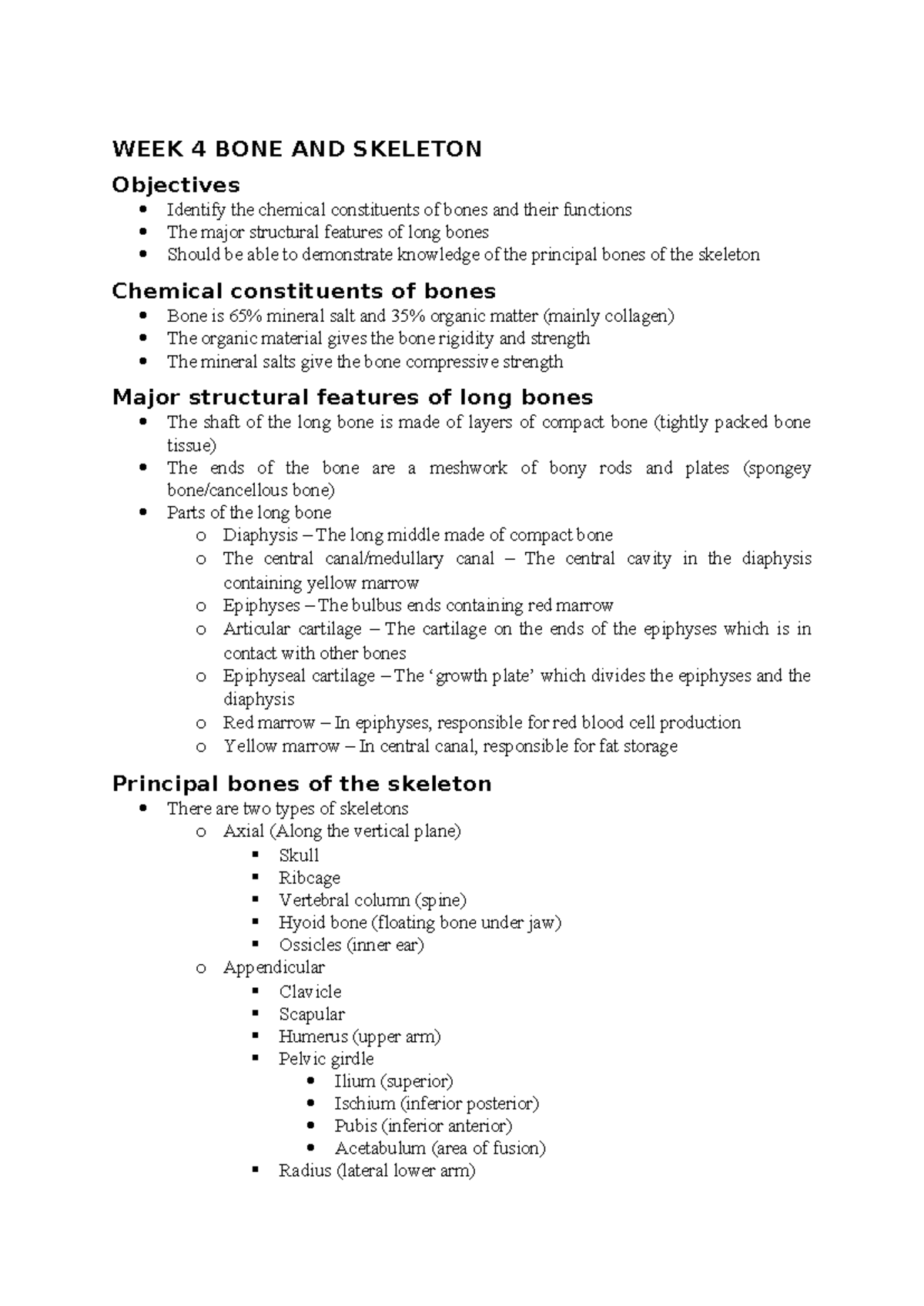 Bone's, Skeletons, Brain, and Spinal Cord Notes - WEEK 4 BONE AND ...