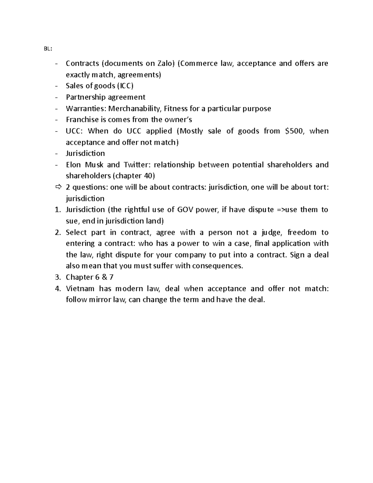 BL - Business Law presentation - BL: Contracts (documents on Zalo ...
