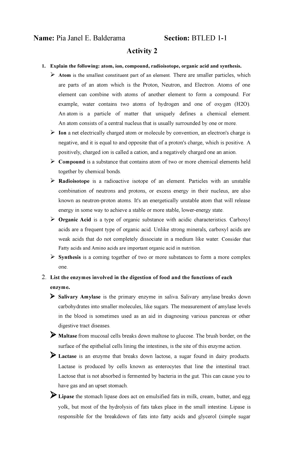 Btled 1600 Activity-2 - N/A - Name: Pia Janel E. Balderama Section ...