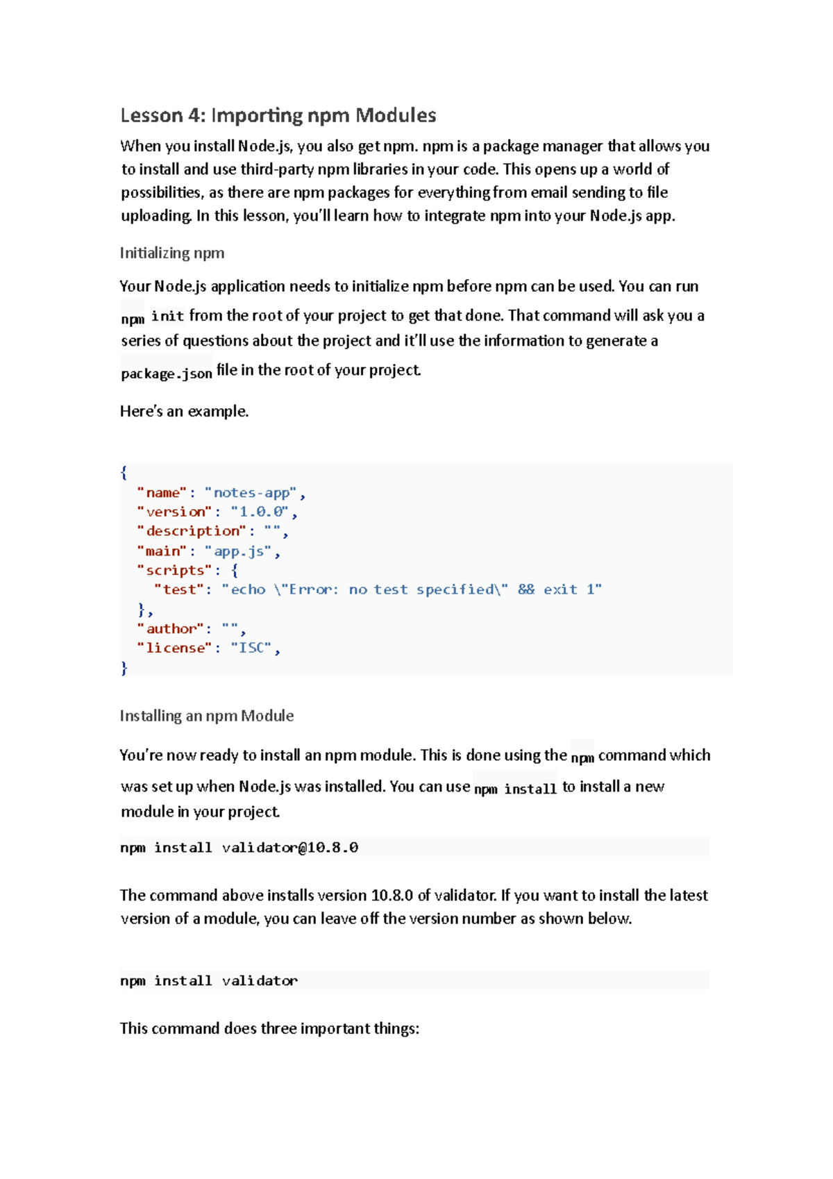 Node3 - notes - Lesson 4: Importing npm Modules When you install Node ...