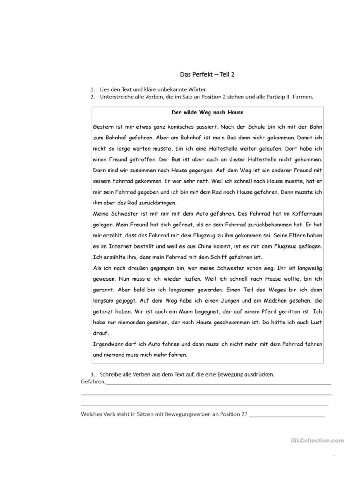 DAS Perfekt TEXT, para practicar el pasado perfecto. - Lengua ...