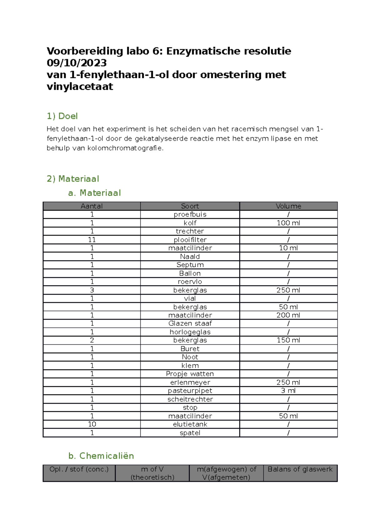 Experiment 6 voorbereiding - Voorbereiding labo 6: Enzymatische ...