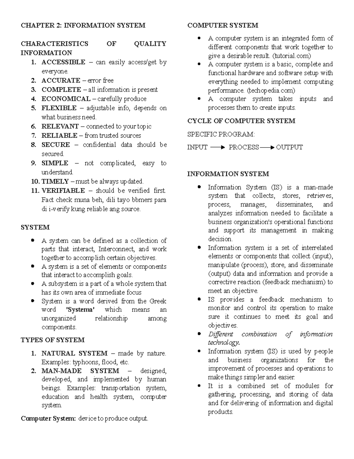 AIS Chapter 2 - CHAPTER 2: INFORMATION SYSTEM CHARACTERISTICS OF QUALITY INFORMATION ACCESSIBLE ...