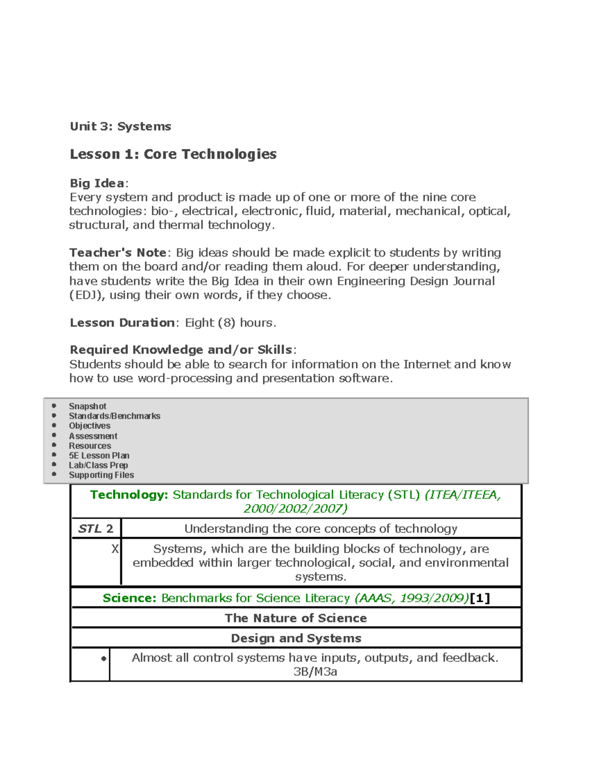 TED Unit 3 Lesson 1 Lesson Plan - Unit 3: Systems Lesson 1: Core ...