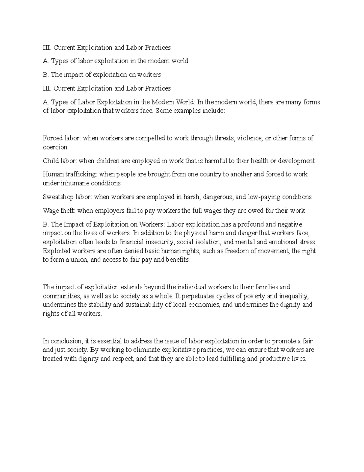 Exploitation and labor 3 - III. Current Exploitation and Labor ...