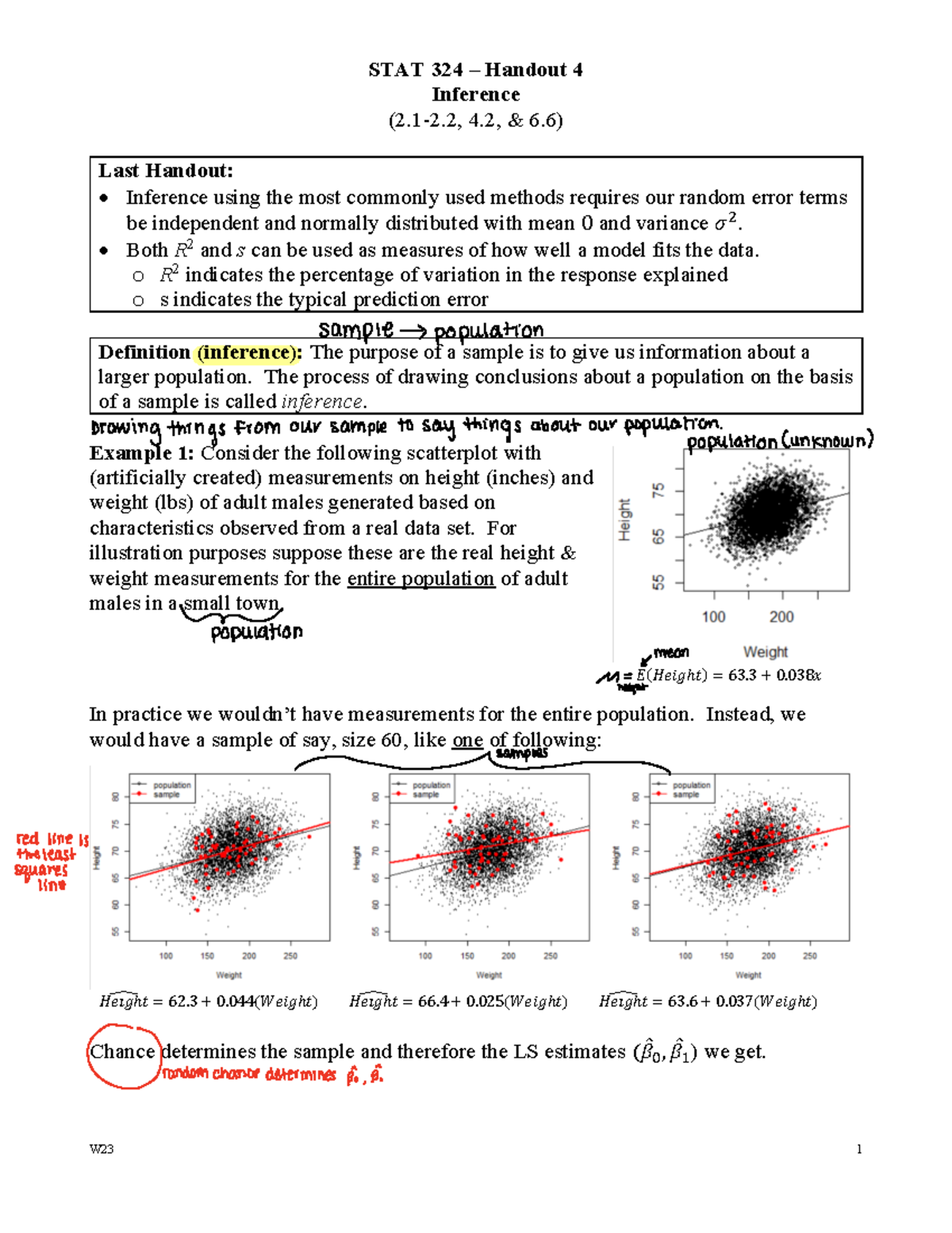 Handout 4 - STAT 324 – Handout 4 Inference (2.1-2, 4, & 6) Last Handout: Inference using the ...