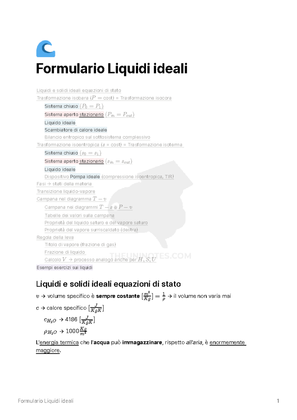 Formulario Liquidi ideali - 🌊 Formulario Liquidi ideali Liquidi e solidi ideali equazioni di ...