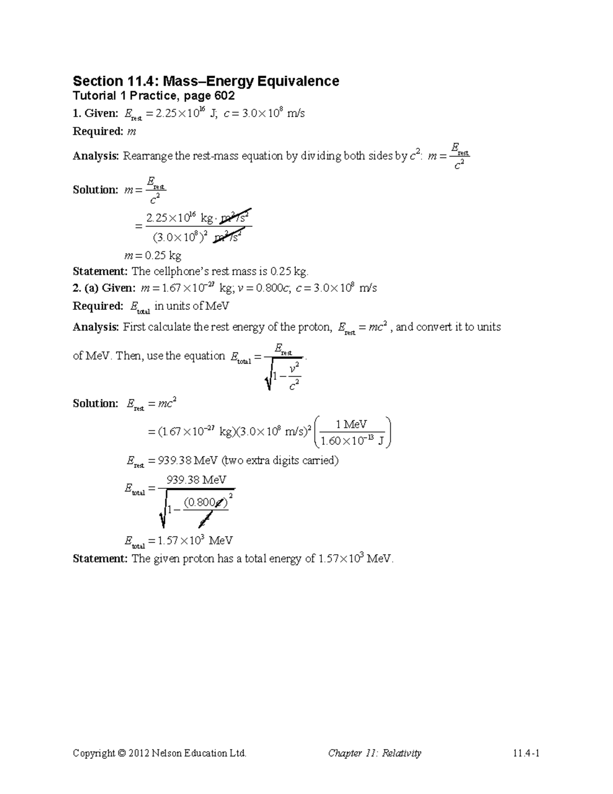 Phys12 Section 11 4 - Helpful notes - Section 11: Mass–Energy ...
