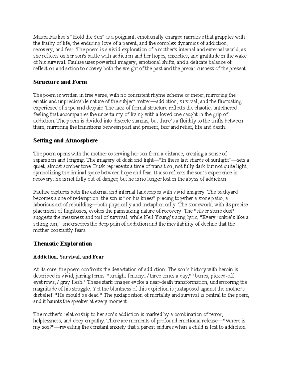 Analysis of Maura Faulise's Poem - Hold the Sun - Maura Faulise’s “Hold ...