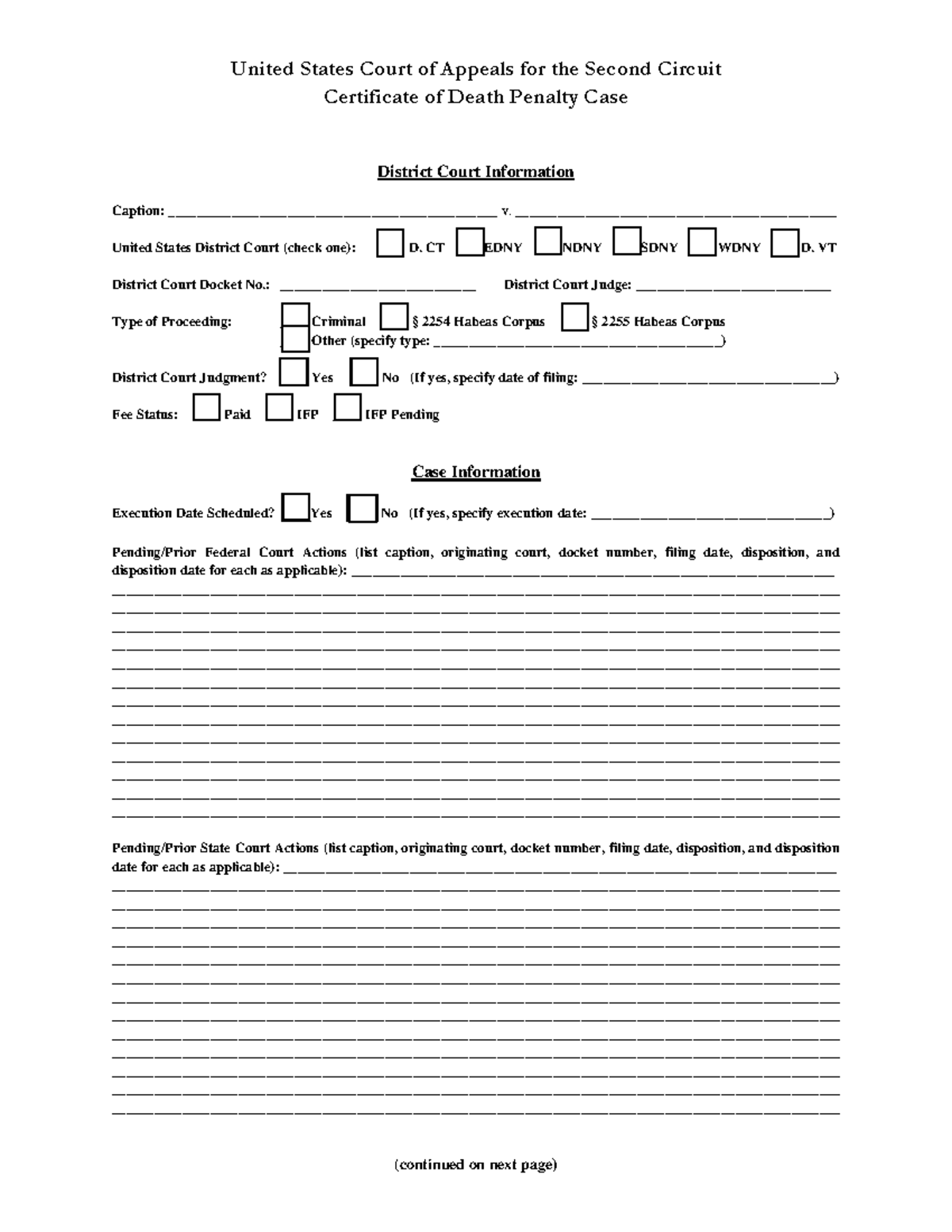 Cert of death penalty form - United States Court of Appeals for the ...