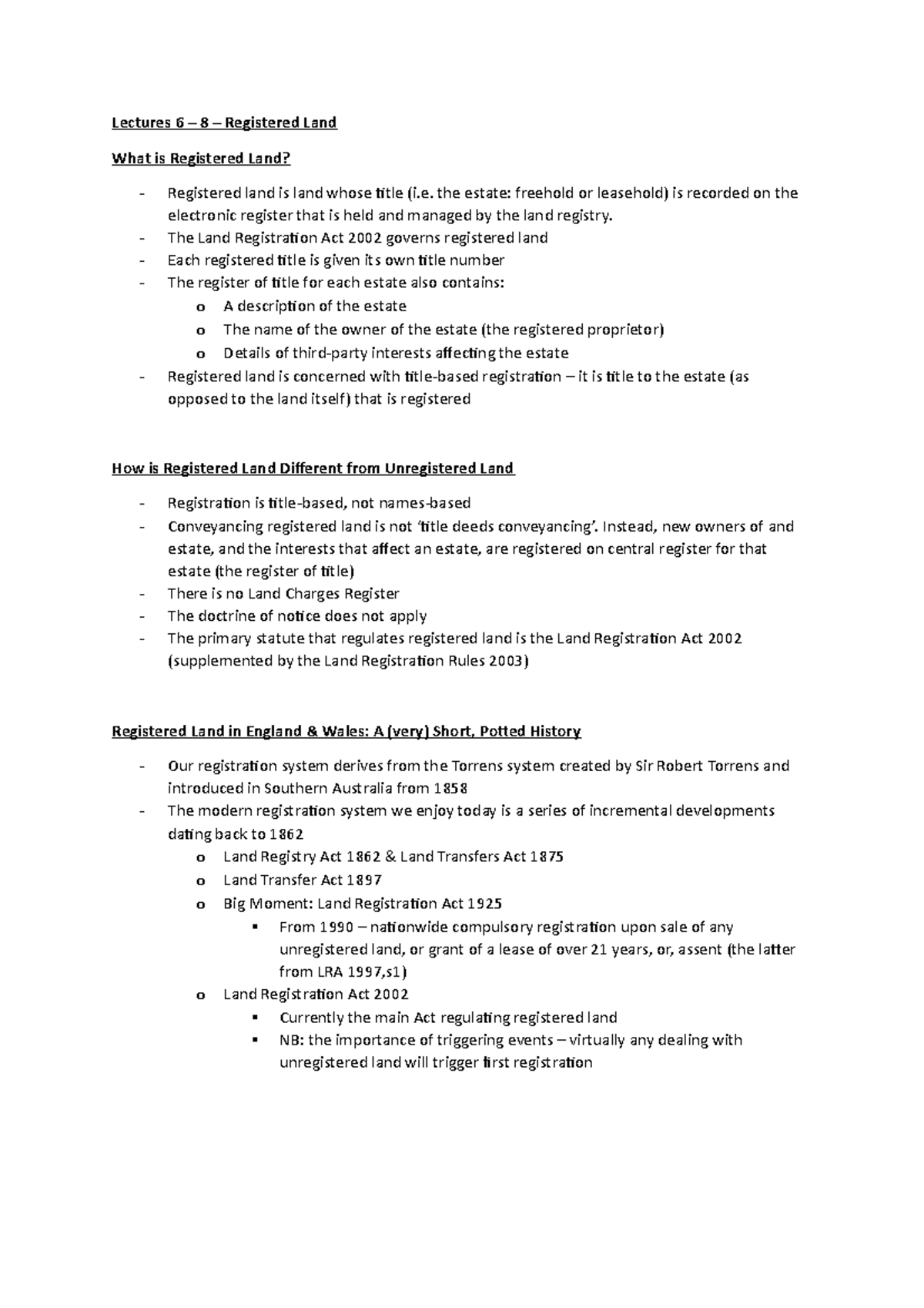 Lecture 6 – 8 – Registered Land - Lectures 6 – 8 – Registered Land What is Registered Land ...