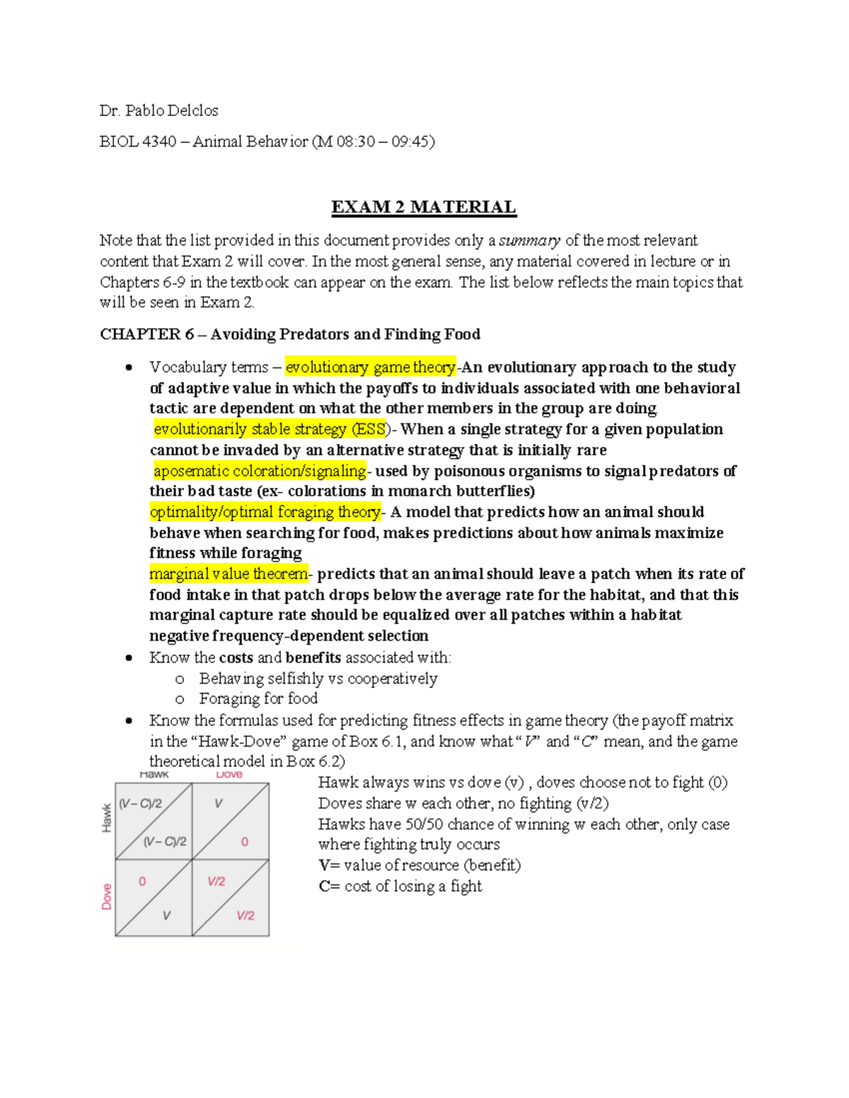 Review paper for unit 2 - Dr. Pablo Delclos BIOL 4340 – Animal Behavior ...