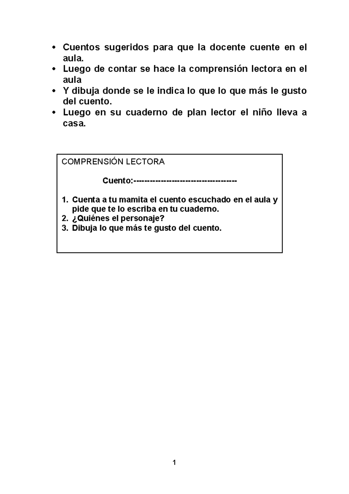 PLAN Lector Inicial 1 - Cuentos sugeridos para que la docente cuente en ...
