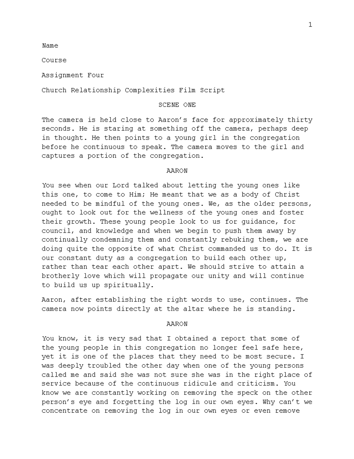 Film Script - 1. follow my instruction 2. Please note - the story ...