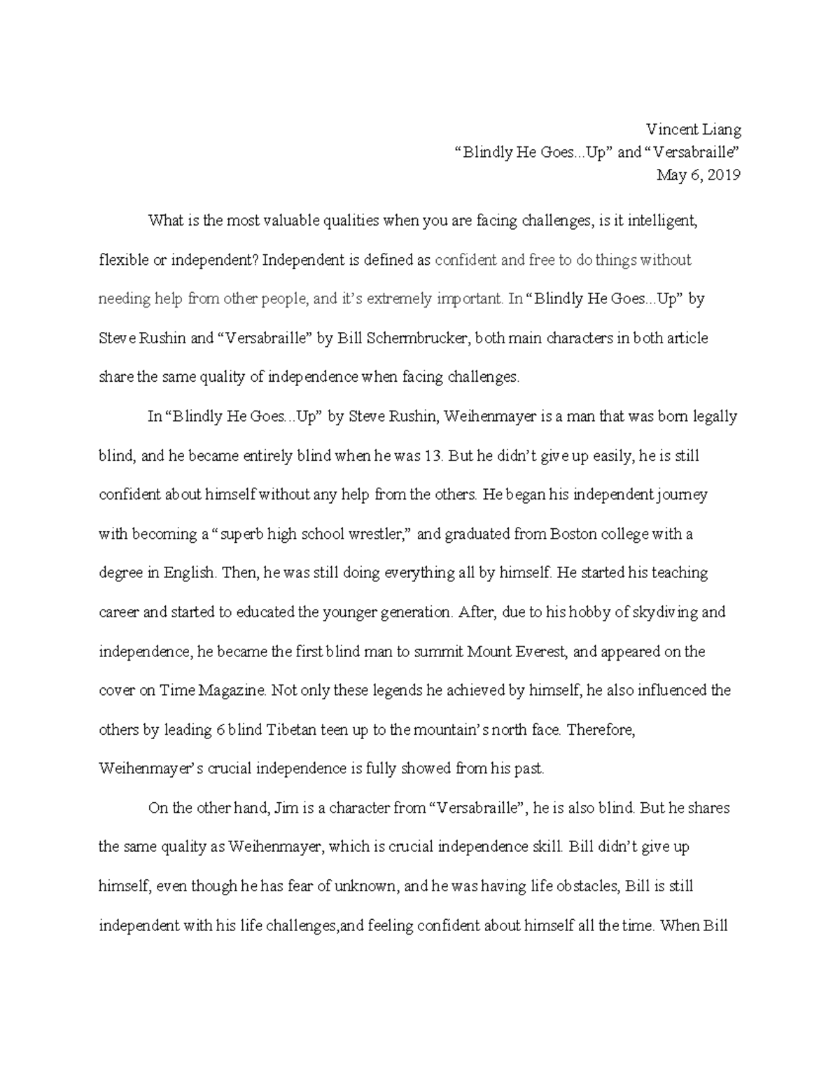 “Blindly He Goes...Up” and “Versabraille” - Vincent Liang “Blindly He ...