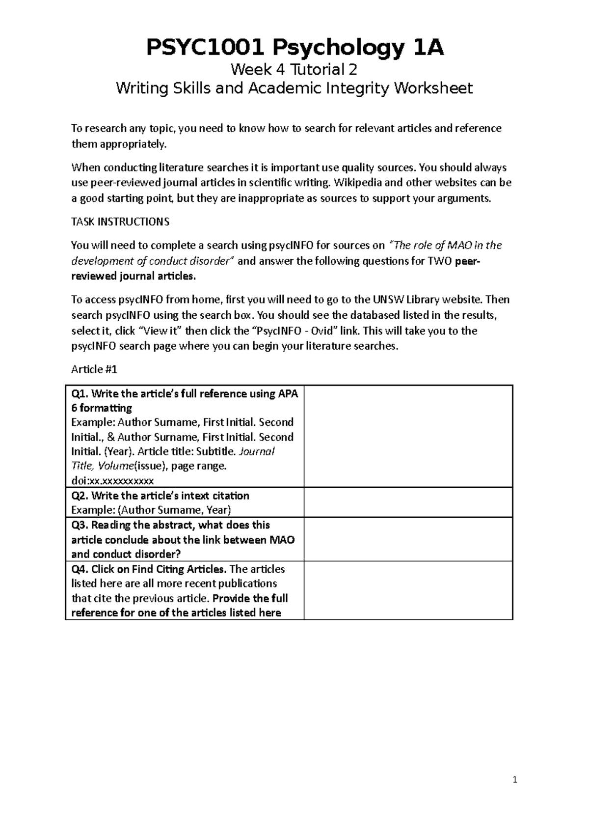 Week 4 Tutorial 2 Worksheet - Academic Integrity and Writing skills ...