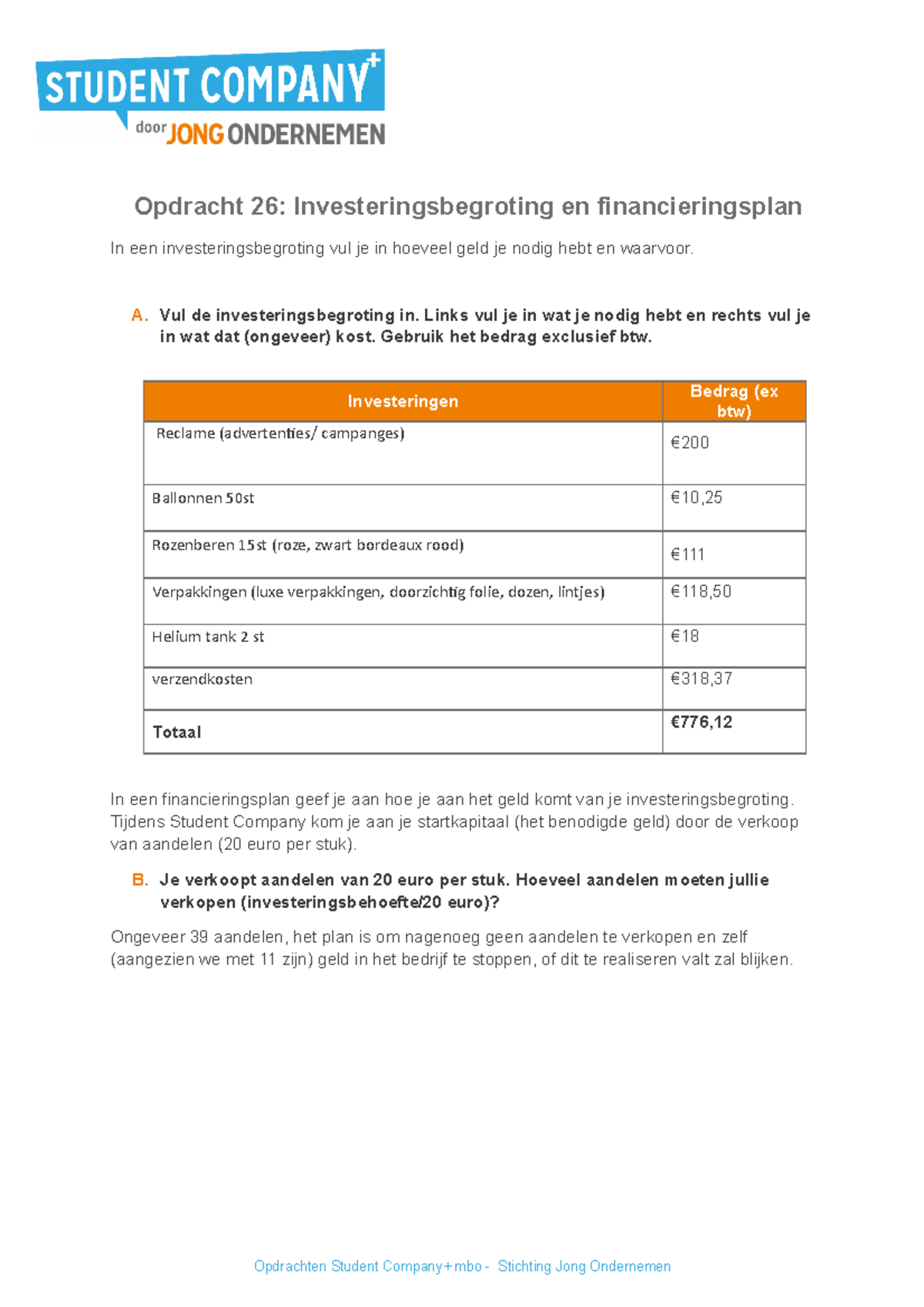 Investeringsbegroting en financieringsplan deel 1 periode 2/3 - In een ...