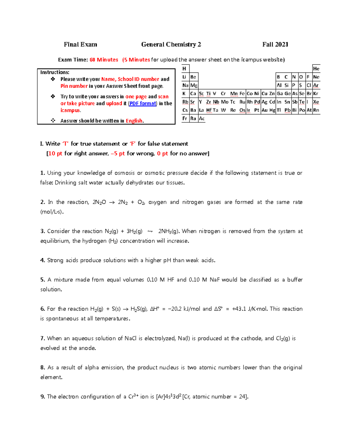 Final Exam-GC-2 Fall 2021-Online Exam-Q - Final Exam General Chemistry ...