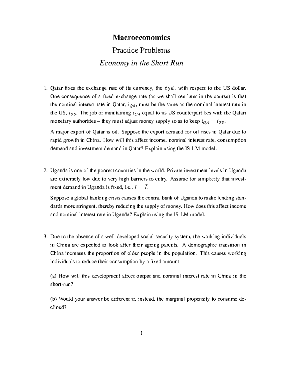 Questions module 3 - Macro - Macroeconomics Practice Problems Economy ...