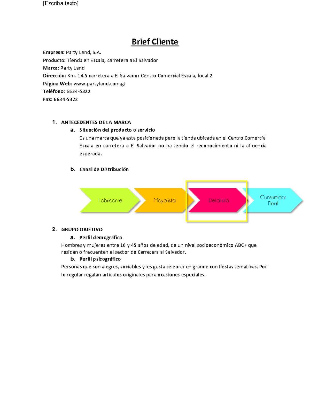 Brief del Cliente- Ejemplo - Brief Cliente Empresa: Party Land, S ...